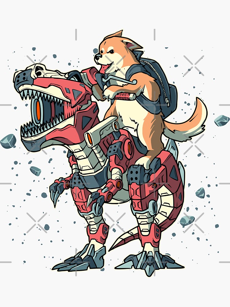 "DOG RIDING MECHA T REX" Sticker for Sale by evolrediar | Redbubble