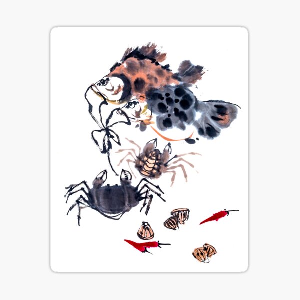 "Korean Ink-and-wash painting Fish Crab Shellfish" Sticker for Sale by ...