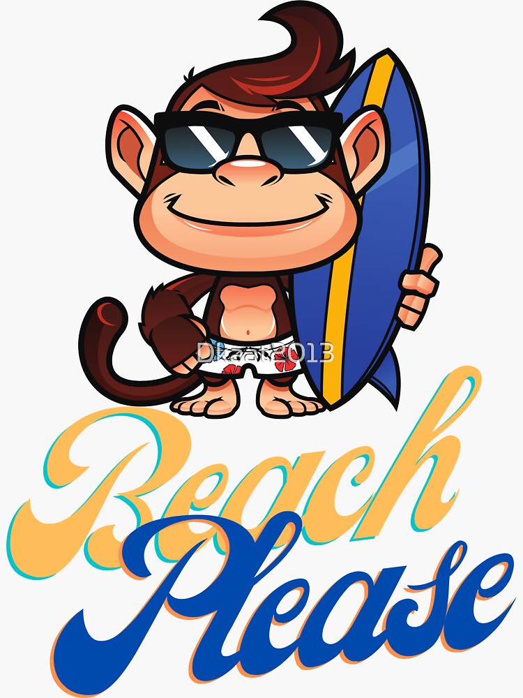 "Beach Please Monkey Surfer Design" Sticker for Sale by Dkaat2013 ...