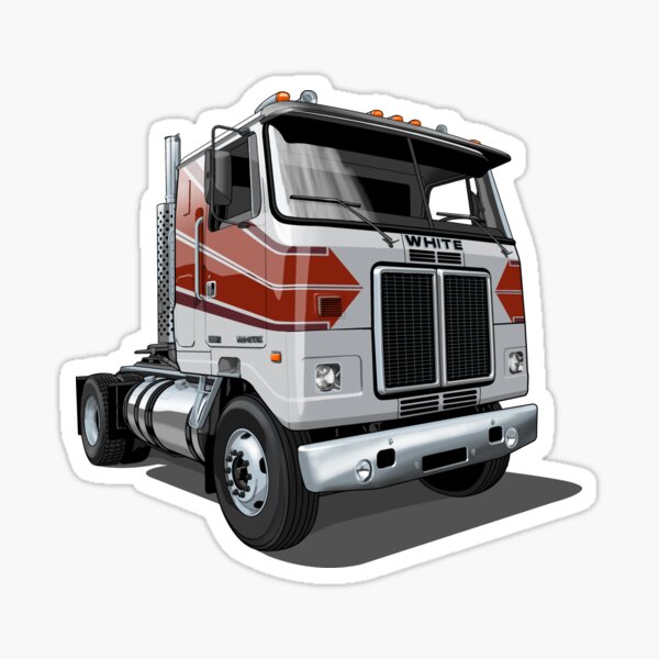 "1980 White Road Commander 2 Cabover Truck in silver" Sticker for Sale ...