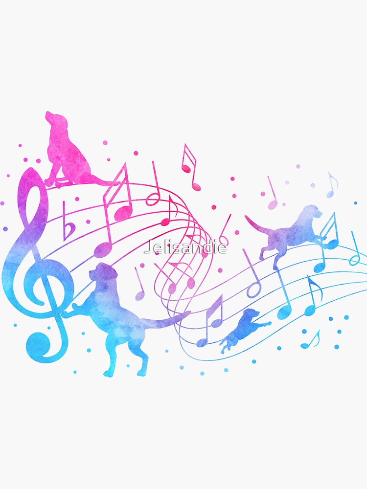 "Musical Dog Dogs playing on music notes tie-dye" Sticker for Sale by ...