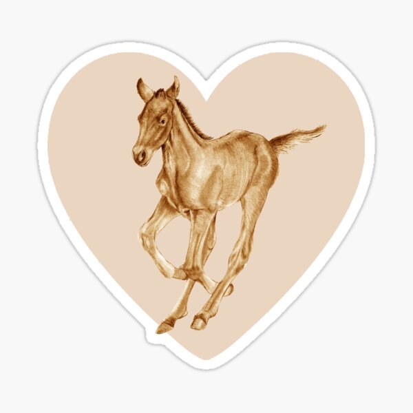 "Galloping foal - brown colorized version, heart background" Sticker ...