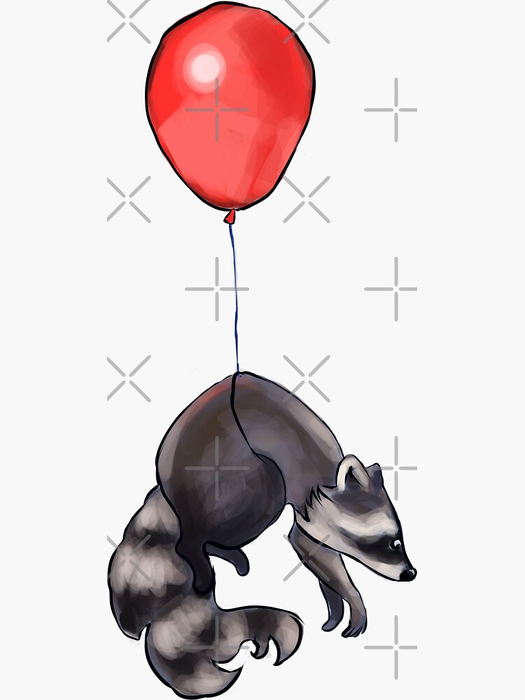"Cute Racoon Red Balloon" Sticker for Sale by ArtSorceress | Redbubble