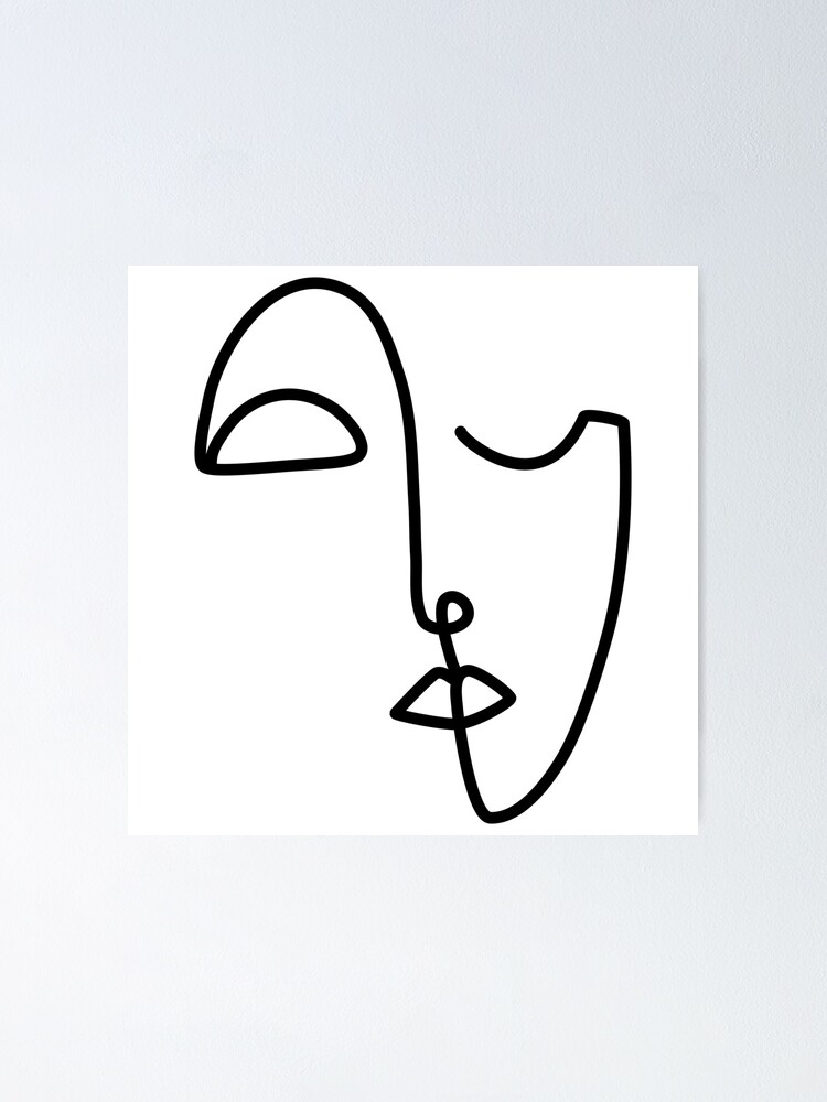 Póster «Cara abstracta 2, arte de una línea, dibujo lineal, dibujo de ...
