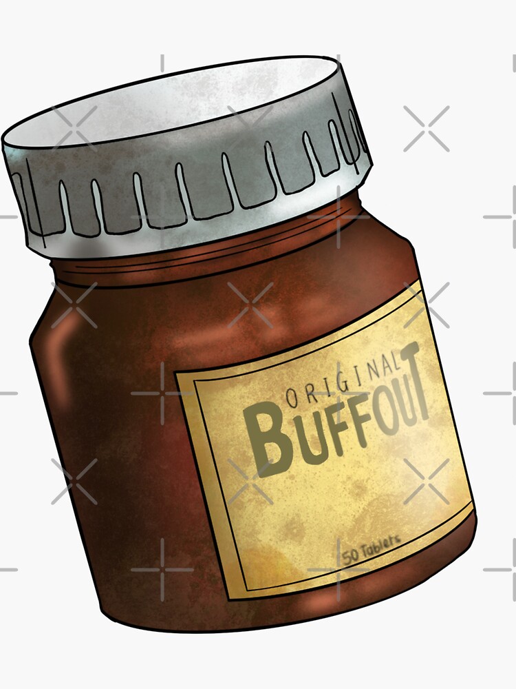 "buffout fallout" Sticker for Sale by atlasbackache | Redbubble