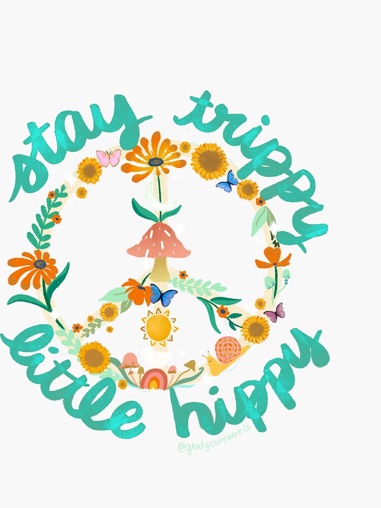 "Stay Trippy Little Hippy Mushroom Peace Sign Graphic " Sticker for ...