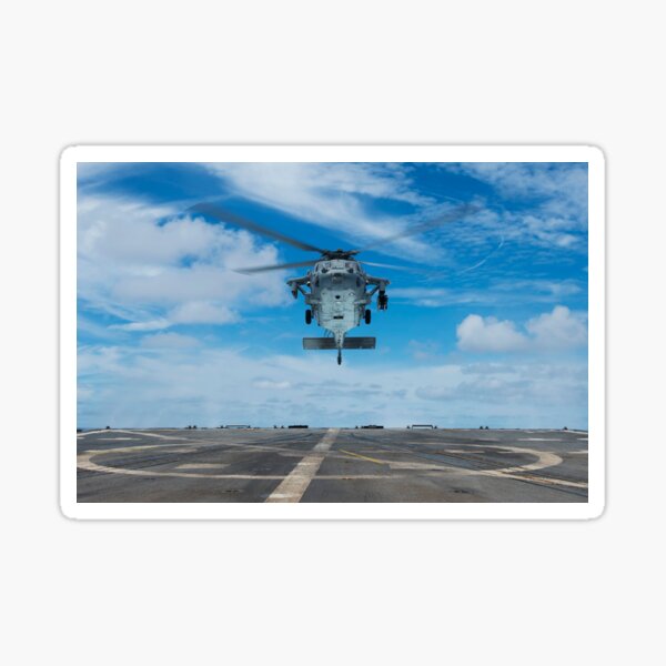 "A U.S. Navy MH-60S Seahawk helicopter prepares to land." Sticker for ...