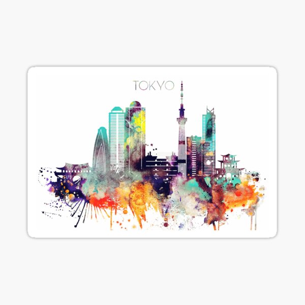 "Colorful watercolor Tokyo skyline" Sticker by IvonDesign | Redbubble