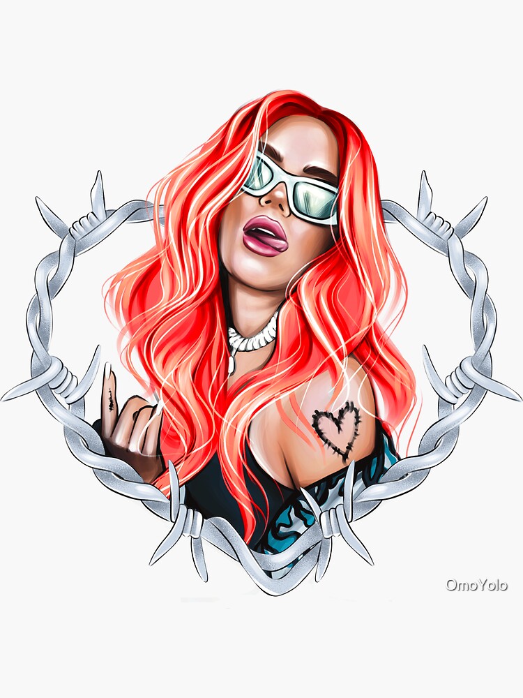 "New look Karol G with Red Hair in the Wire Heart with Bichota Word" Sticker for Sale by OmoYolo ...