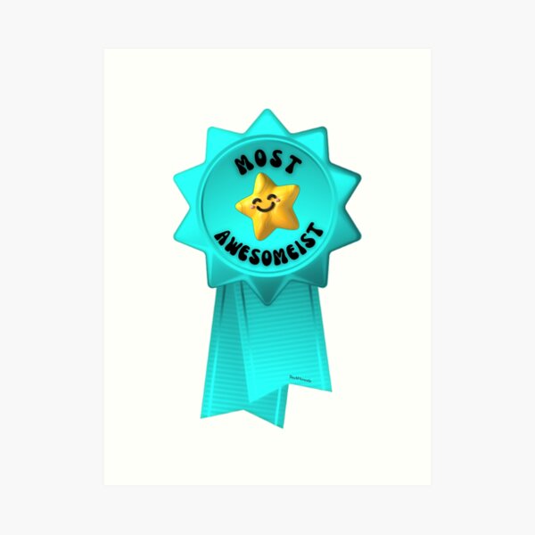 "Most Awesomeist Blue Ribbon 3D Smiling Star Award Sticker for Kids ...