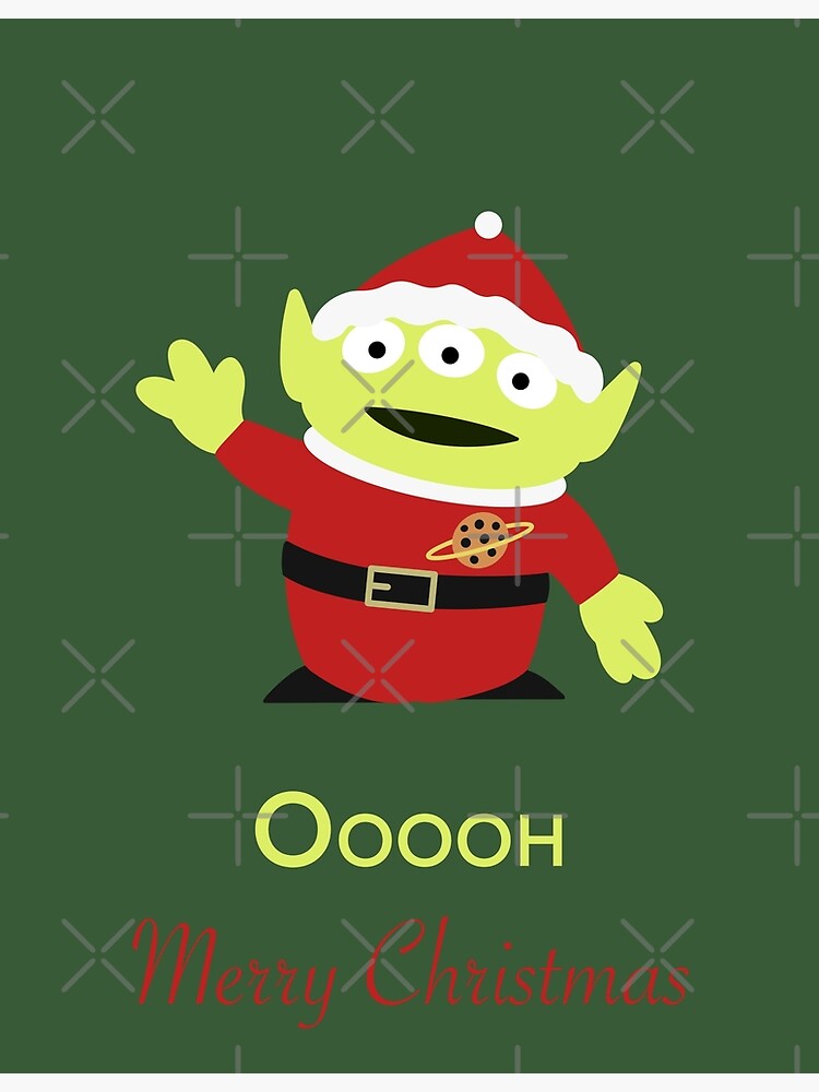 "Cute Merry Christmas Alien with Green Background " Greeting Card for ...