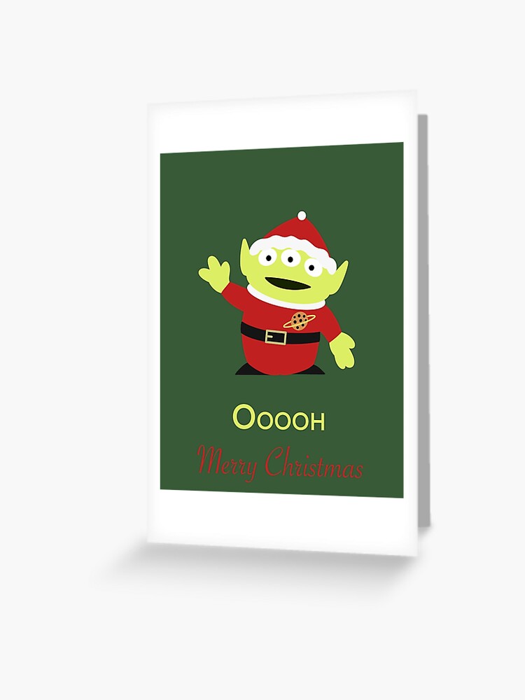 "Cute Merry Christmas Alien with Green Background " Greeting Card for ...