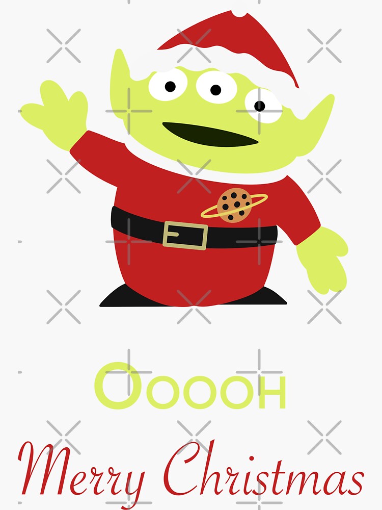 "Cute Merry Christmas Alien with Green Background " Sticker for Sale by ...