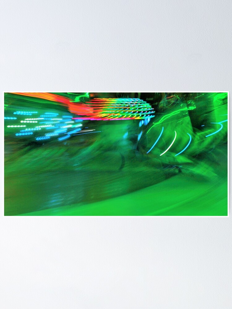 "fairground ride neon lights green background bright" Poster for Sale ...