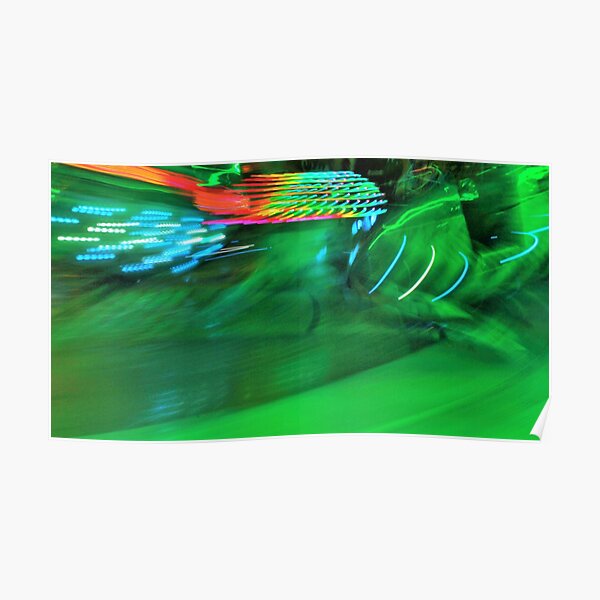 "fairground ride neon lights green background bright" Poster for Sale ...