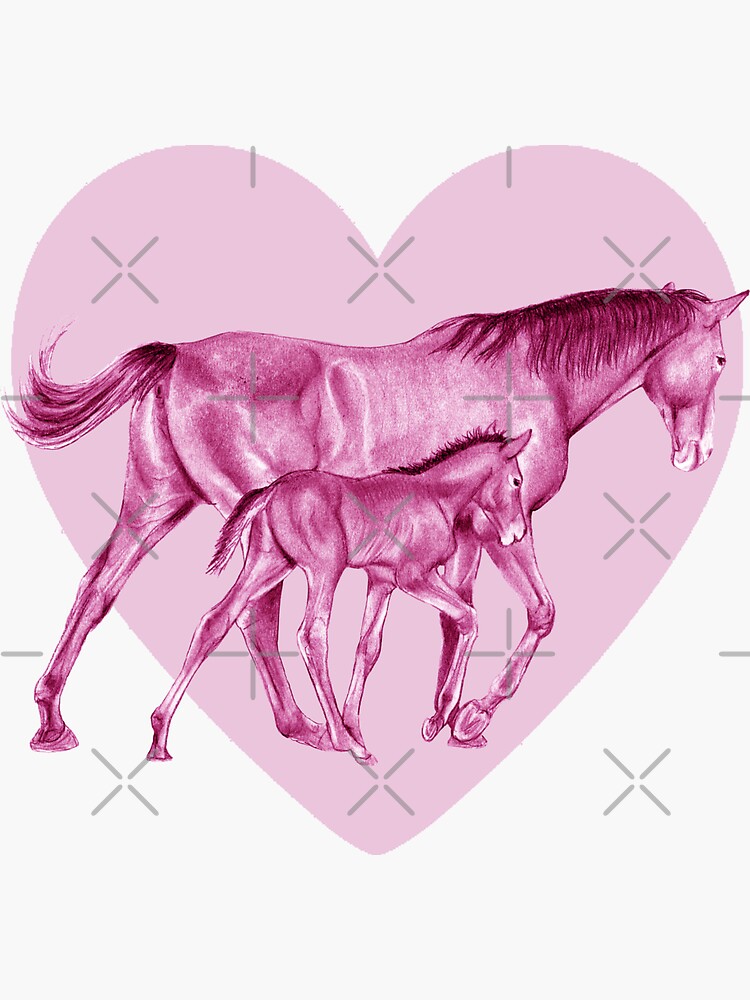 "Foal and mare walking - purple-pink colorized version, heart ...