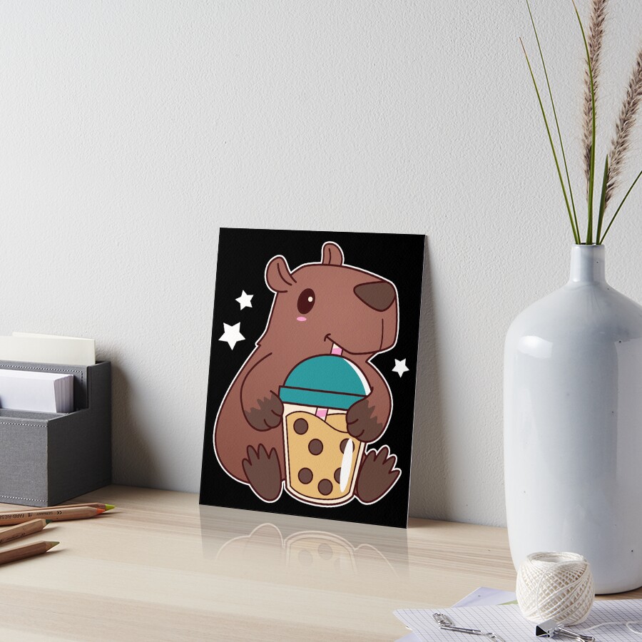 "CUTE KAWAII CAPYBARA DRINKING BUBBLE TEA BOBA CAPIBARA" Art Board ...