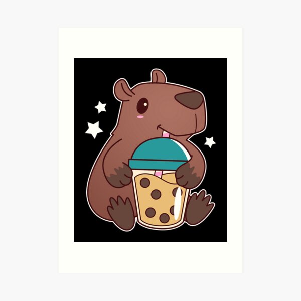 "CUTE KAWAII CAPYBARA DRINKING BUBBLE TEA BOBA CAPIBARA" Art Print for ...