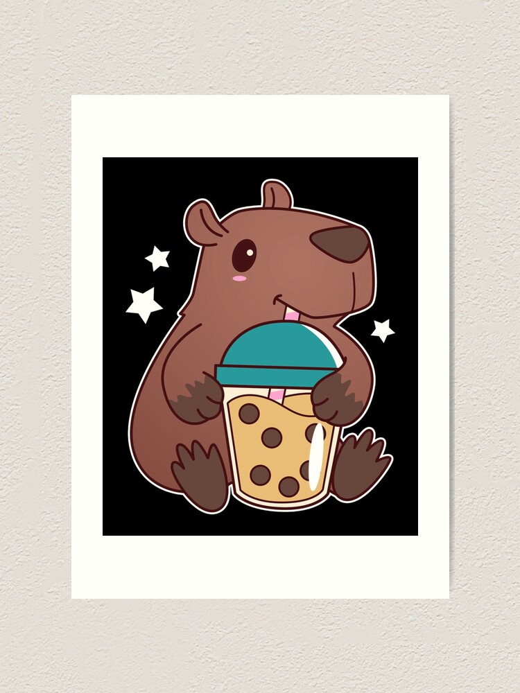 "CUTE KAWAII CAPYBARA DRINKING BUBBLE TEA BOBA CAPIBARA" Art Print for ...