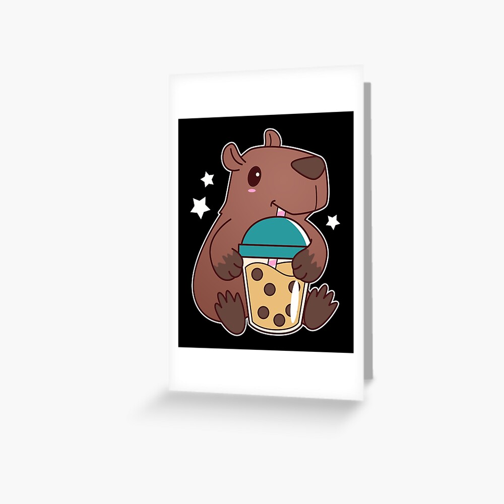 "CUTE KAWAII CAPYBARA DRINKING BUBBLE TEA BOBA CAPIBARA" Greeting Card ...
