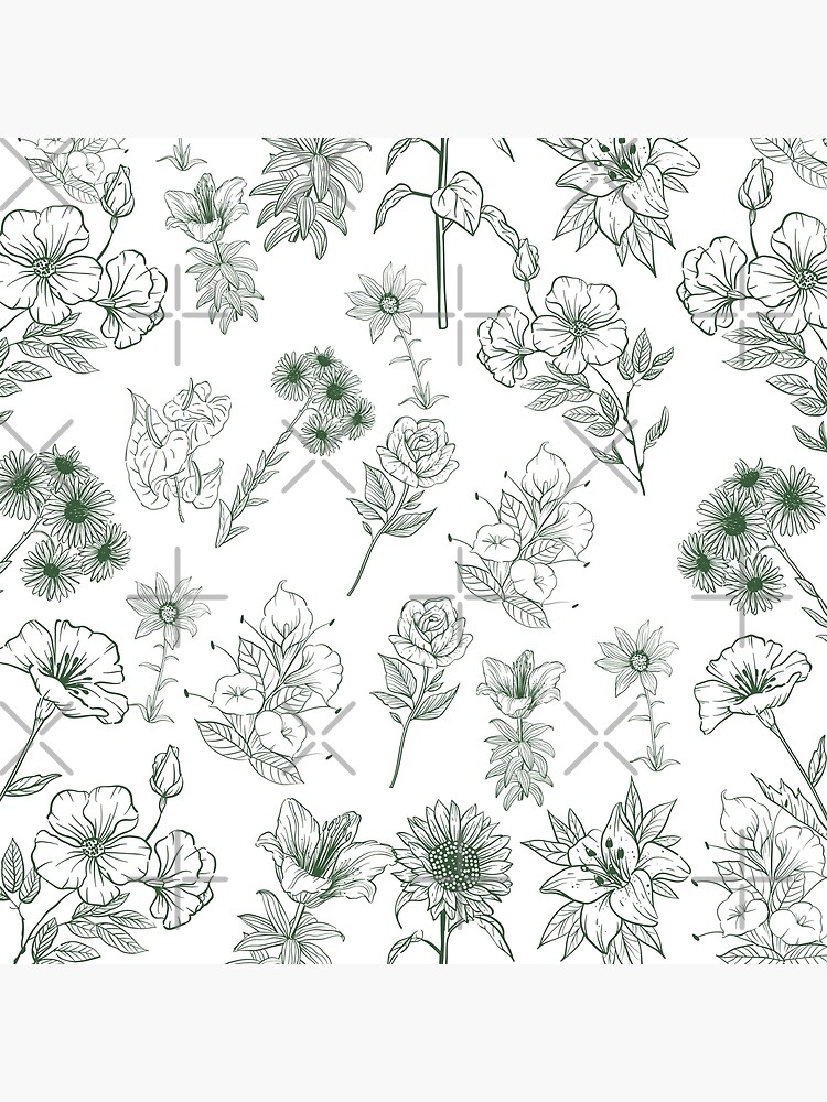 "Green Line Flowers Pattern, Collection Of Flowers -" Poster for Sale ...