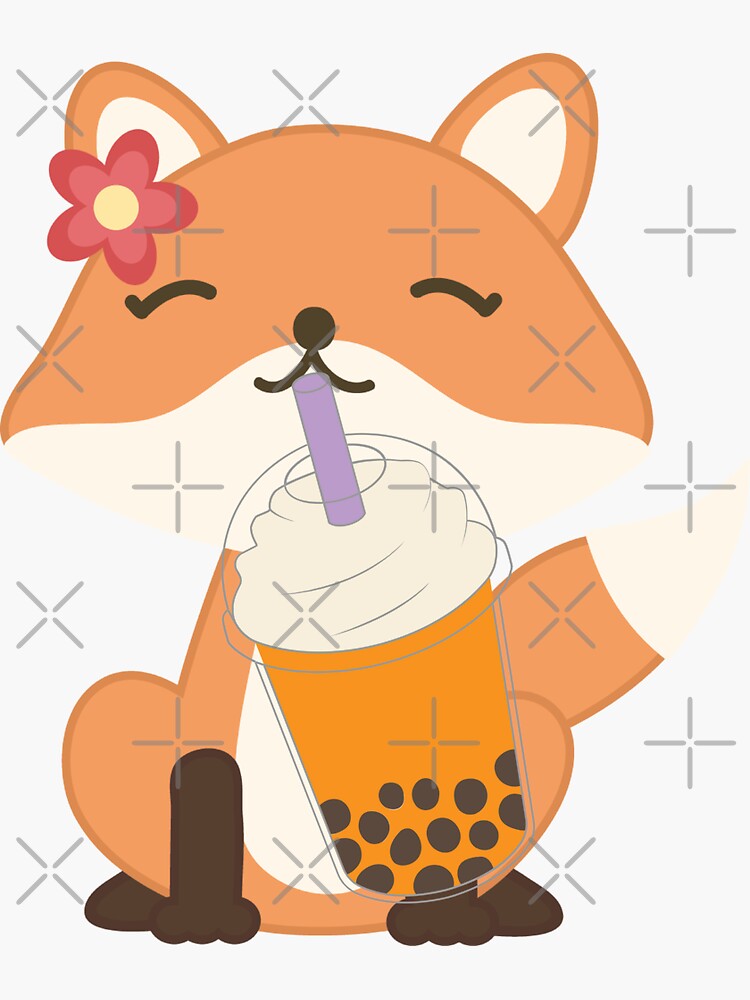"Boba Drinking Fox" Sticker for Sale by tmdaliggr | Redbubble