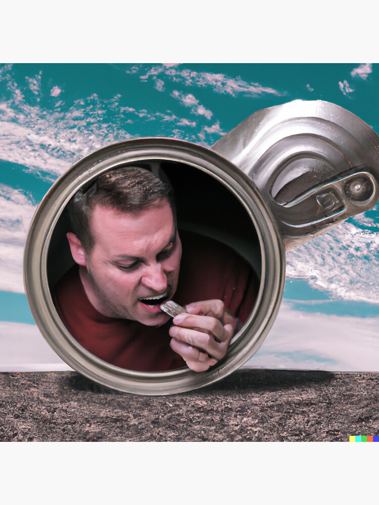 "Man Discovering Life Inside a Can" Sticker for Sale by looloobug01 ...