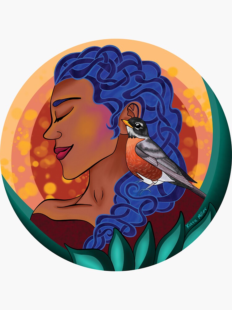 "Peaceful Indian Woman in Profile with Robin Bird" Sticker for Sale by ...