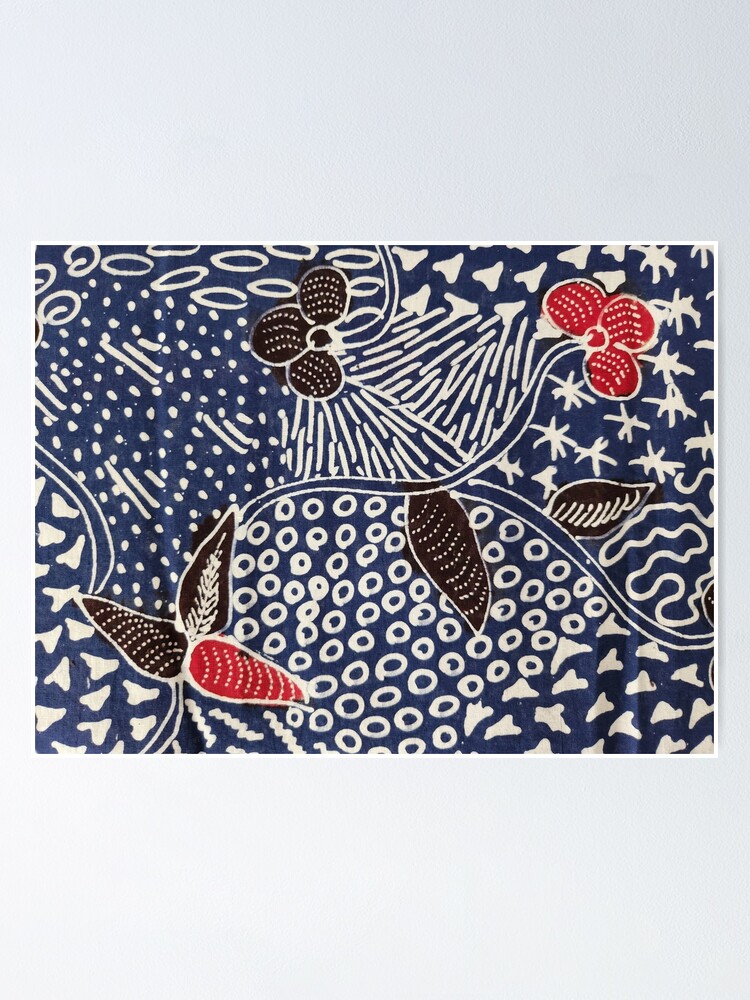 "Indonesia hand drawn batik blue flower plant Pamekasan Madura ...