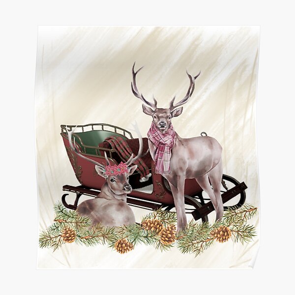 "Rustic Reindeer and Santa's Sleigh" Poster for Sale by allthumbs ...