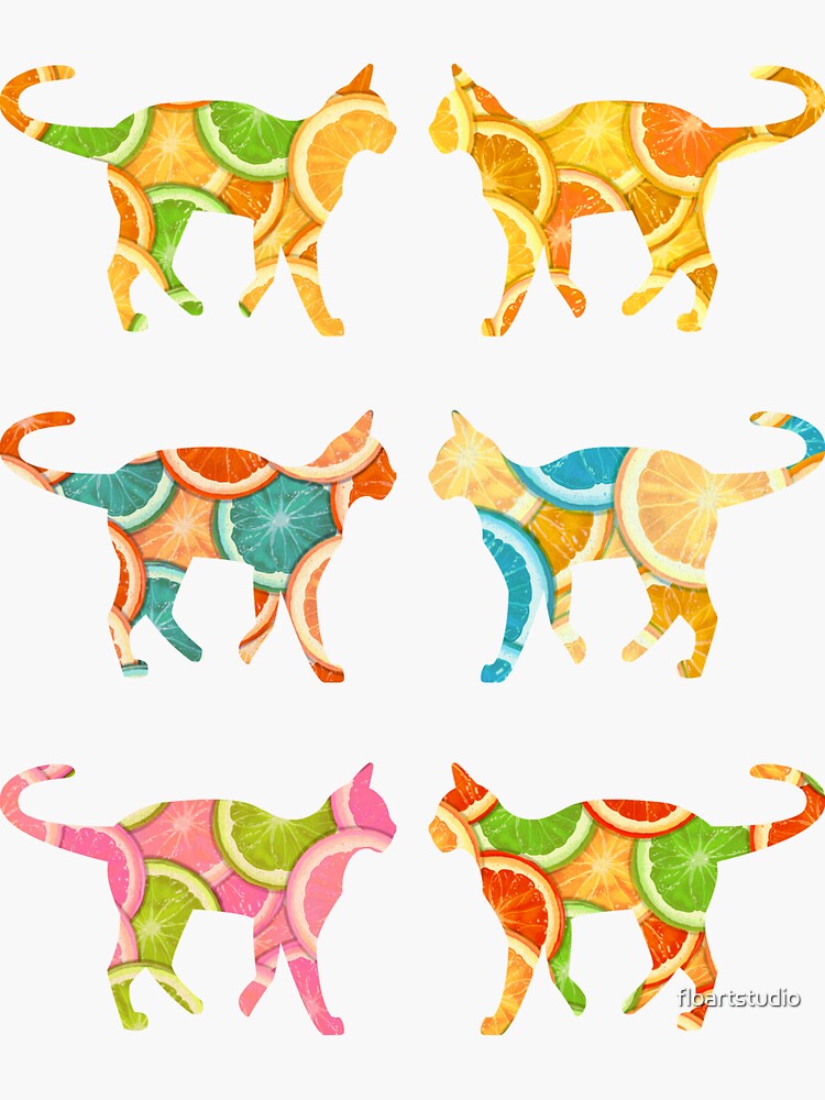 "Citrus Cats, Lemons and Oranges" Sticker for Sale by floartstudio ...