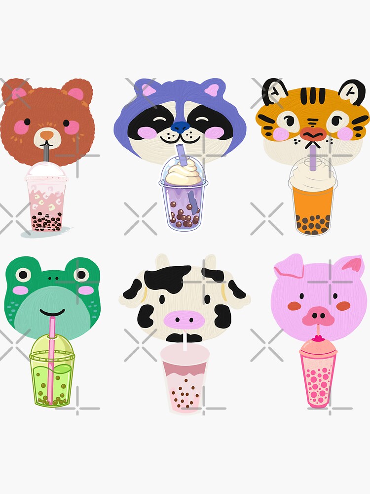 "Animal Friends Drinking Boba" Sticker for Sale by tmdaliggr | Redbubble