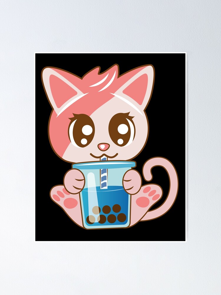 "cat drinking boba tea, cat drinking milk" Poster for Sale by Max-The ...