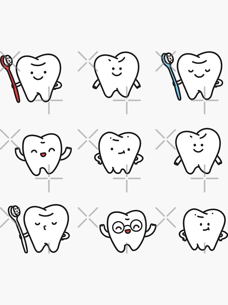 "Funny teeth. Cute tooth art. Dentist pattern design." Sticker for Sale ...