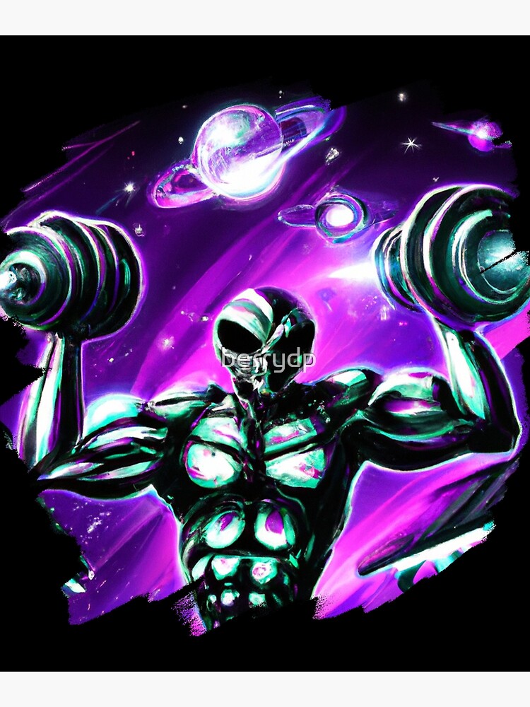 Lámina fotográfica «Alien levantando pesas en el espacio ultraterrestre ...