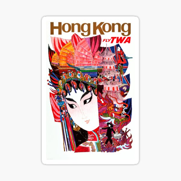 "Vintage Airline Hong Kong China Travel" Sticker by pdgraphics | Redbubble