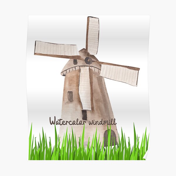 "Watercolor windmill." Poster for Sale by RAJSHIVA | Redbubble