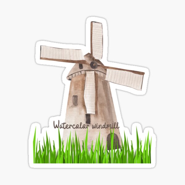 "Watercolor windmill." Sticker for Sale by RAJSHIVA | Redbubble