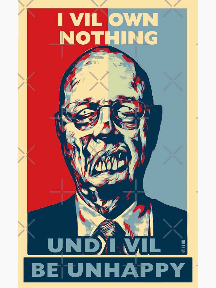 "Klaus Schwab Zombie | I Vil Own Nothing Und I Vil Be Unhappy" Sticker ...