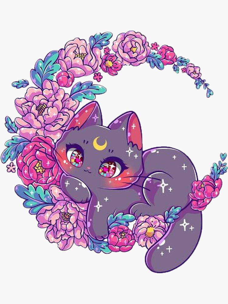 "Moon cat" Sticker for Sale by Palmyr | Redbubble