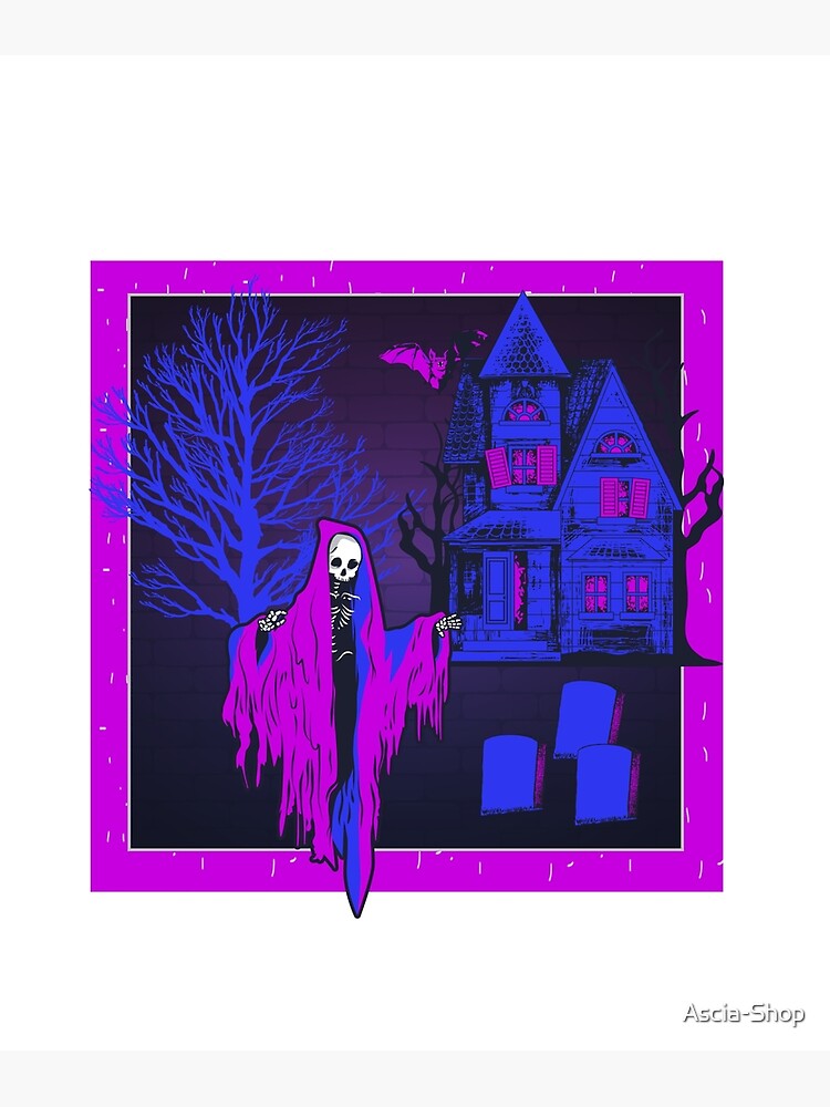 "Neon Horror Skull : Blue and Purple Vintage Horror Halloween" Poster ...