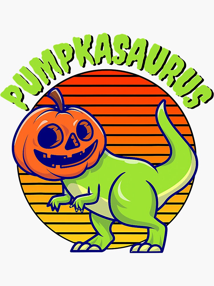 "Cute Halloween Dinosaur Pumpkasaurus Jack O Lantern Costume" Sticker ...