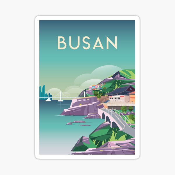 "Korea Busan city travel poster" Sticker for Sale by Caravanstudio ...