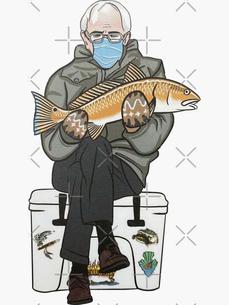 "Fishing Bernie red fish fly fishing funny memes" Sticker for Sale by ...