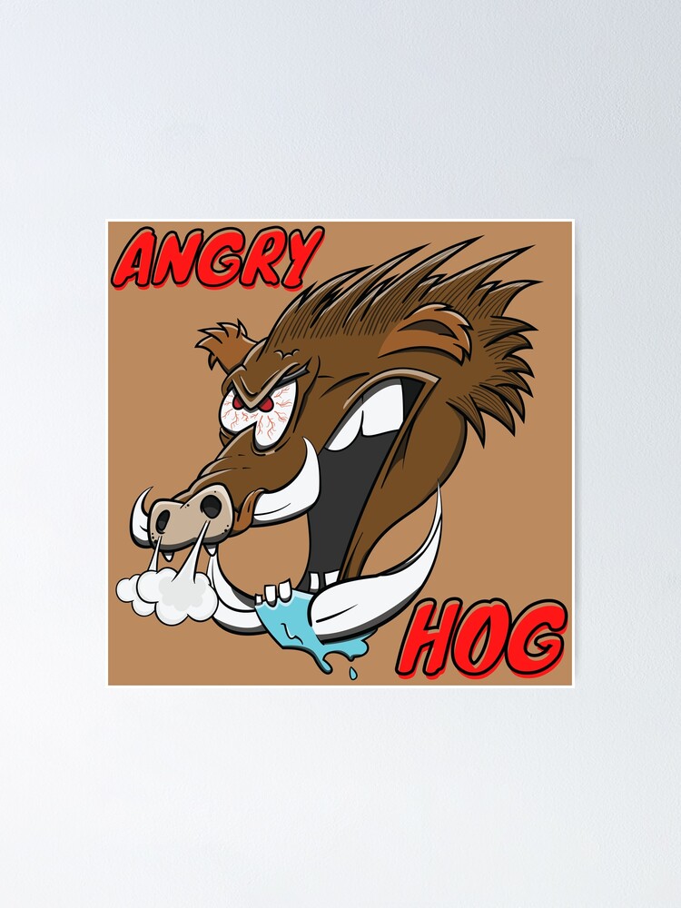 ""Angry Hog" Wild Hog Cartoon Boar Funny Animal Pig Head" Poster for ...