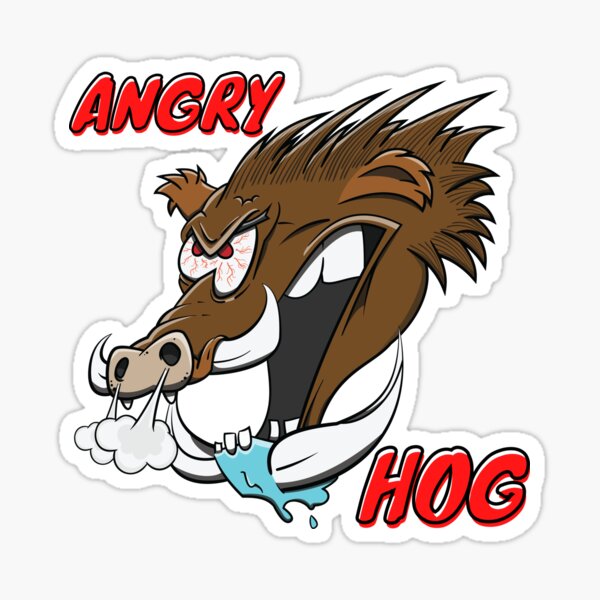 ""Angry Hog" Wild Hog Cartoon Boar Funny Animal Pig Head" Sticker for ...