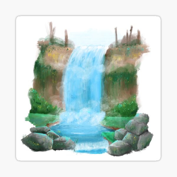 "Waterfall Painting" Sticker for Sale by UnaizaKhalid | Redbubble