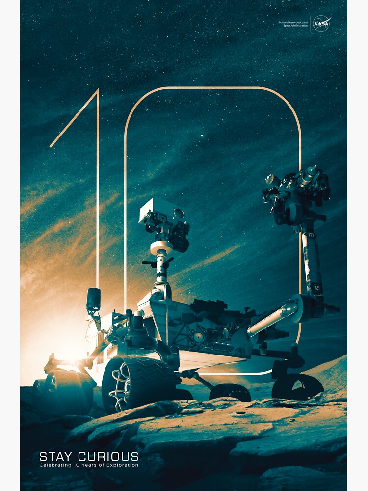 "Curiosity - 10 Years of Mars Exploration" Sticker for Sale by arthook ...