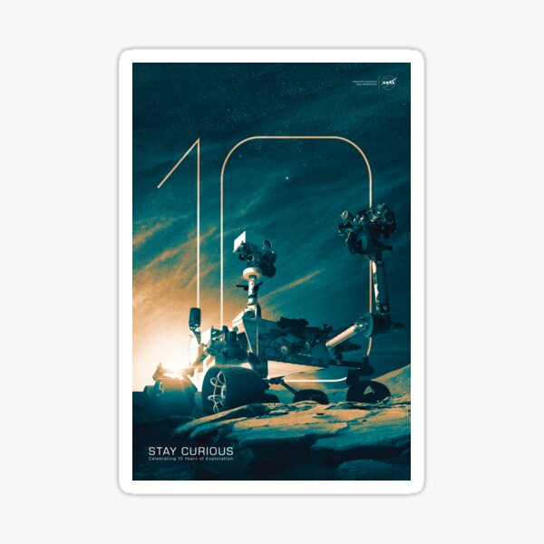 "Curiosity - 10 Years of Mars Exploration" Sticker for Sale by arthook ...