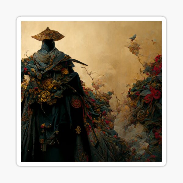 "Samurai Gold roses" Sticker for Sale by AI-Concept-Art | Redbubble
